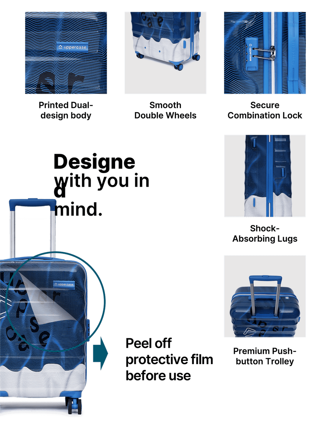 uppercase Ripple Small Cabin 56cm Combination Lock Hard Trolley Bag Bl